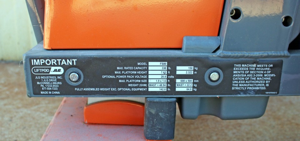 JLG LiftPod FS80, Light-Weight Manlift 12' Tall 330lb Cap. NEW RBLT ...