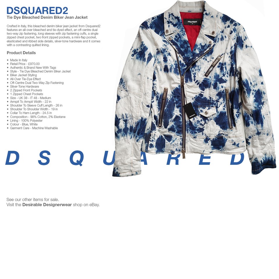 DSQUARED2 Jean Jacket Tie Dye Denim Biker Jacket Blue Size 48 - RP £975 ...