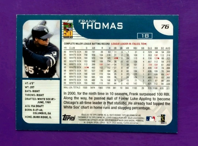2001 Topps Opening Day #76 Frank Thomas Chicago White Sox | eBay