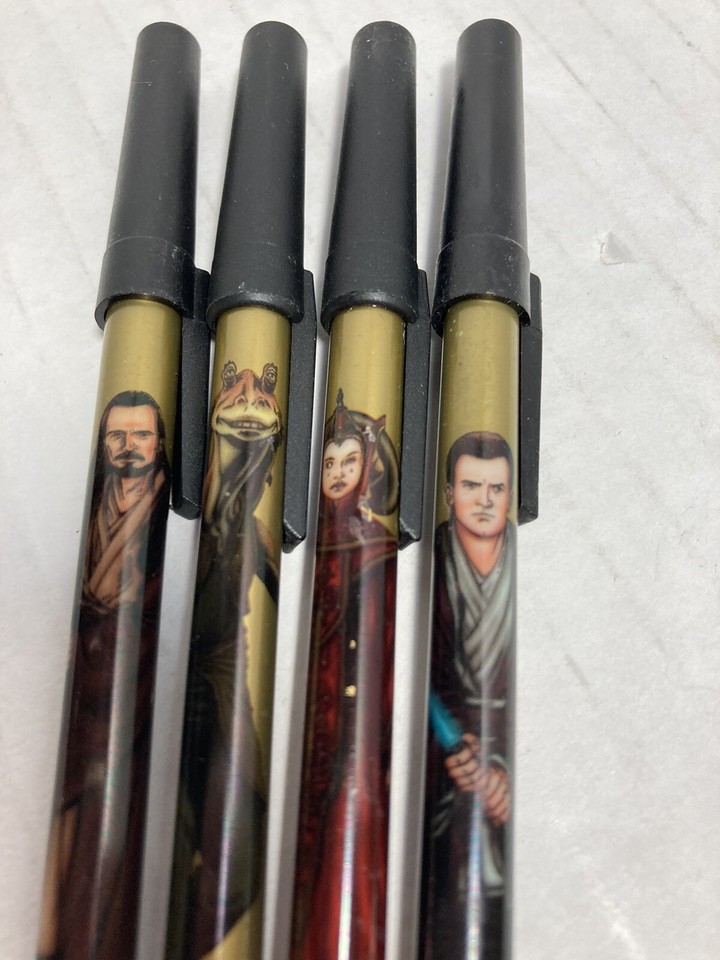 Star Wars Lot 4 Ink Pens Padme Obi-Wan Jar Jar & Qui-Gon Jinn All ...