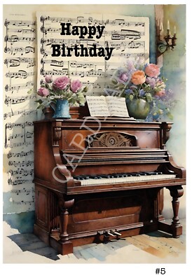 Birthday Card Music Piano #5 -add 21st 30th 40th 50th 60th 70th 80th ...