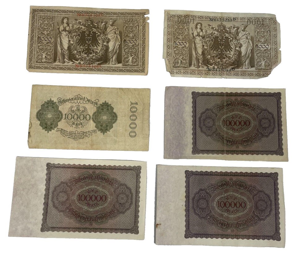 Lot of 6 Assorted Denomination Pre-WW2 German Mark Inflation Currency ...