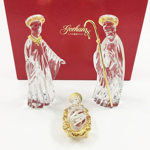 Gorham Nativity Crystal Gold Accents Baby Jesus Mary Joseph Vtg Never ...