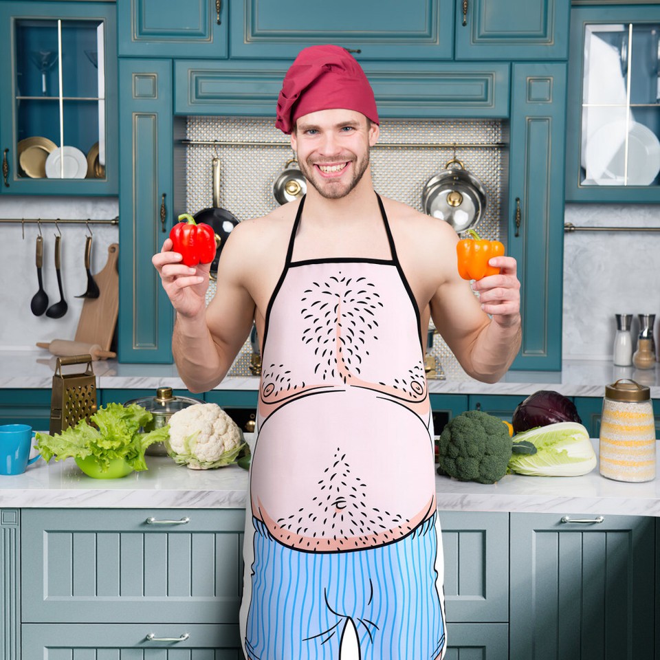 Novelty Cooking Kitchen Apron Wacky Belly Man Printed Apron Funny apron ...