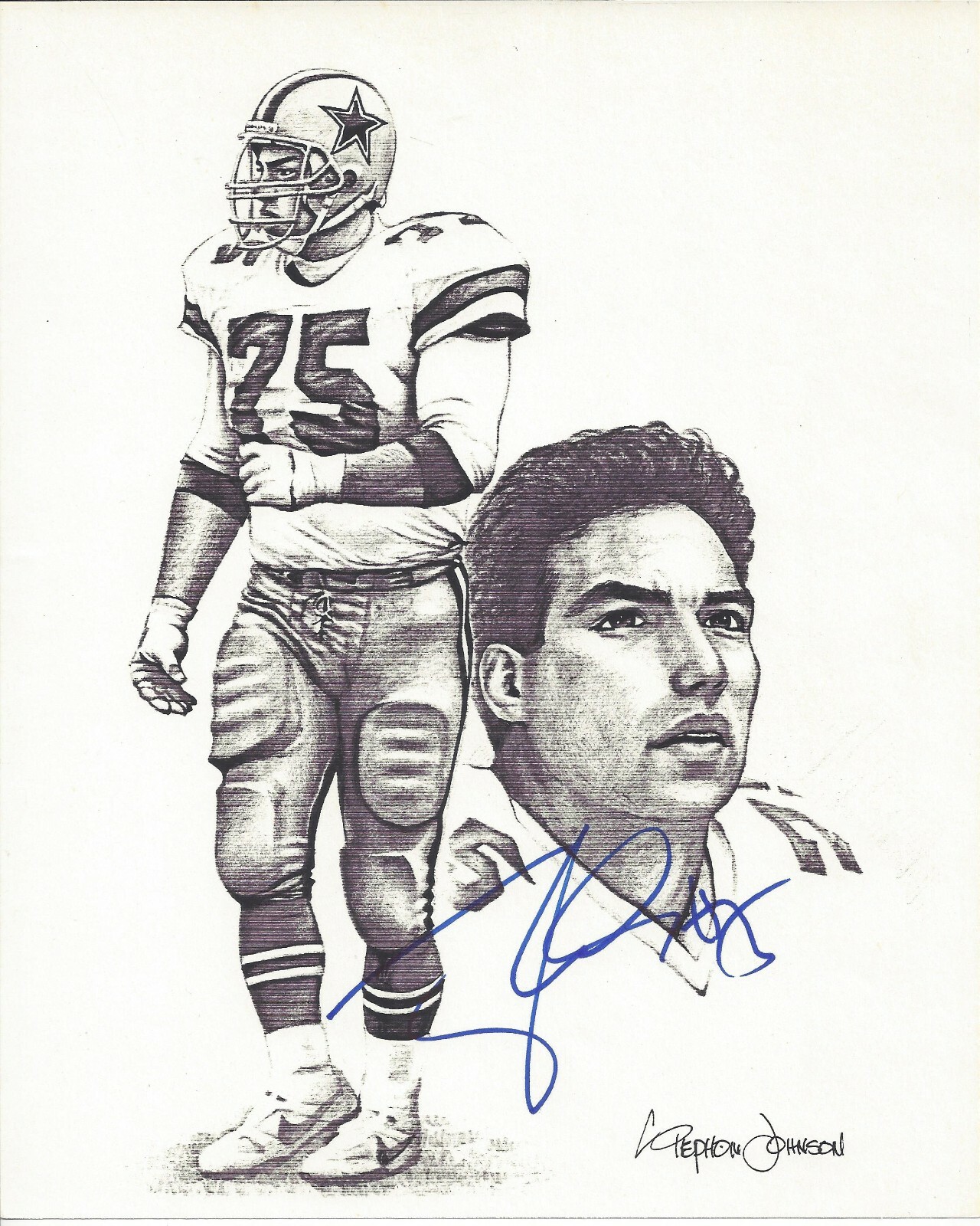 Tony Casillas Autographed 8x10 Dallas Cowboys Drawing Print Free ...