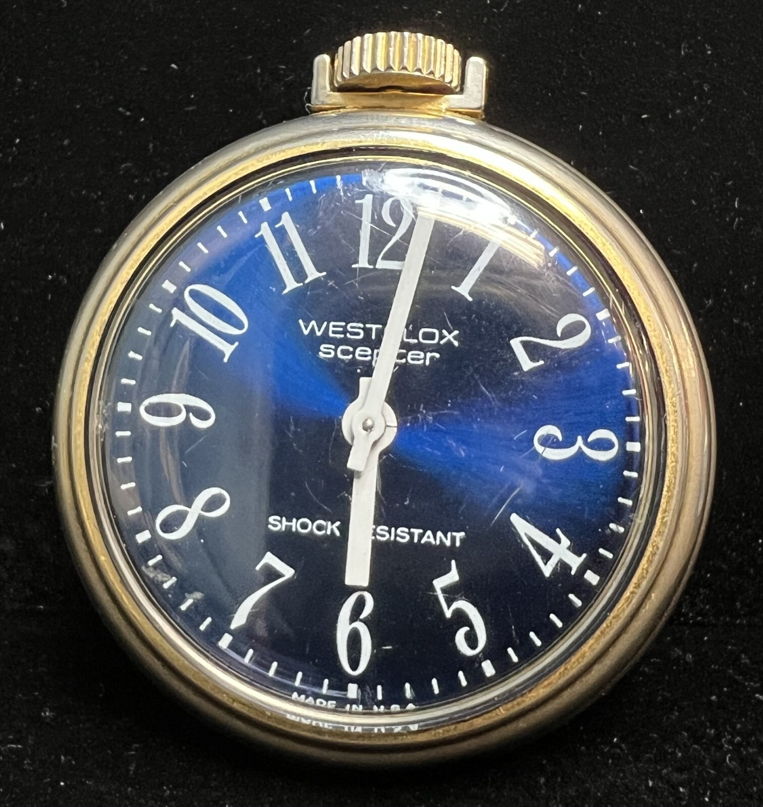Westclox Scepter Vintage Gold Tone Needs Work Blue Dial Manual Wind ...