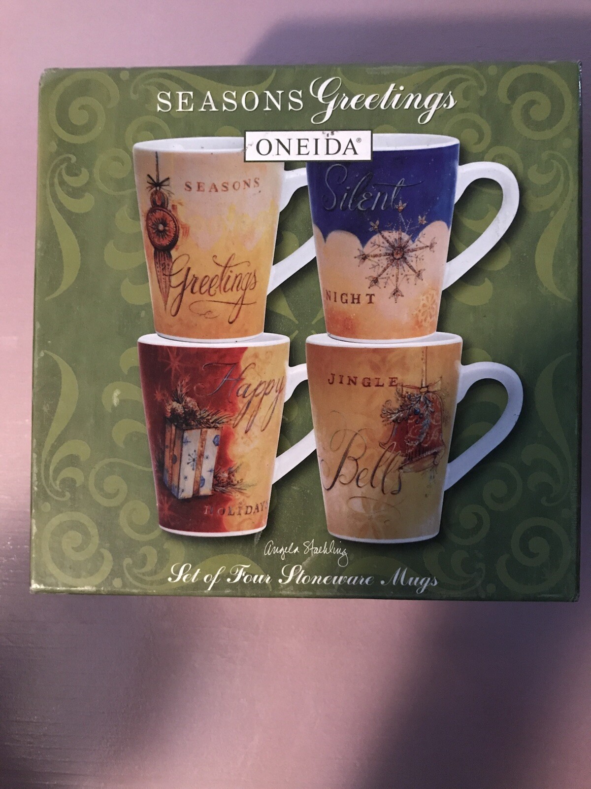 4 ONEIDA Season's Greetings 4.5" Mugs Cups Christmas Staehling | eBay