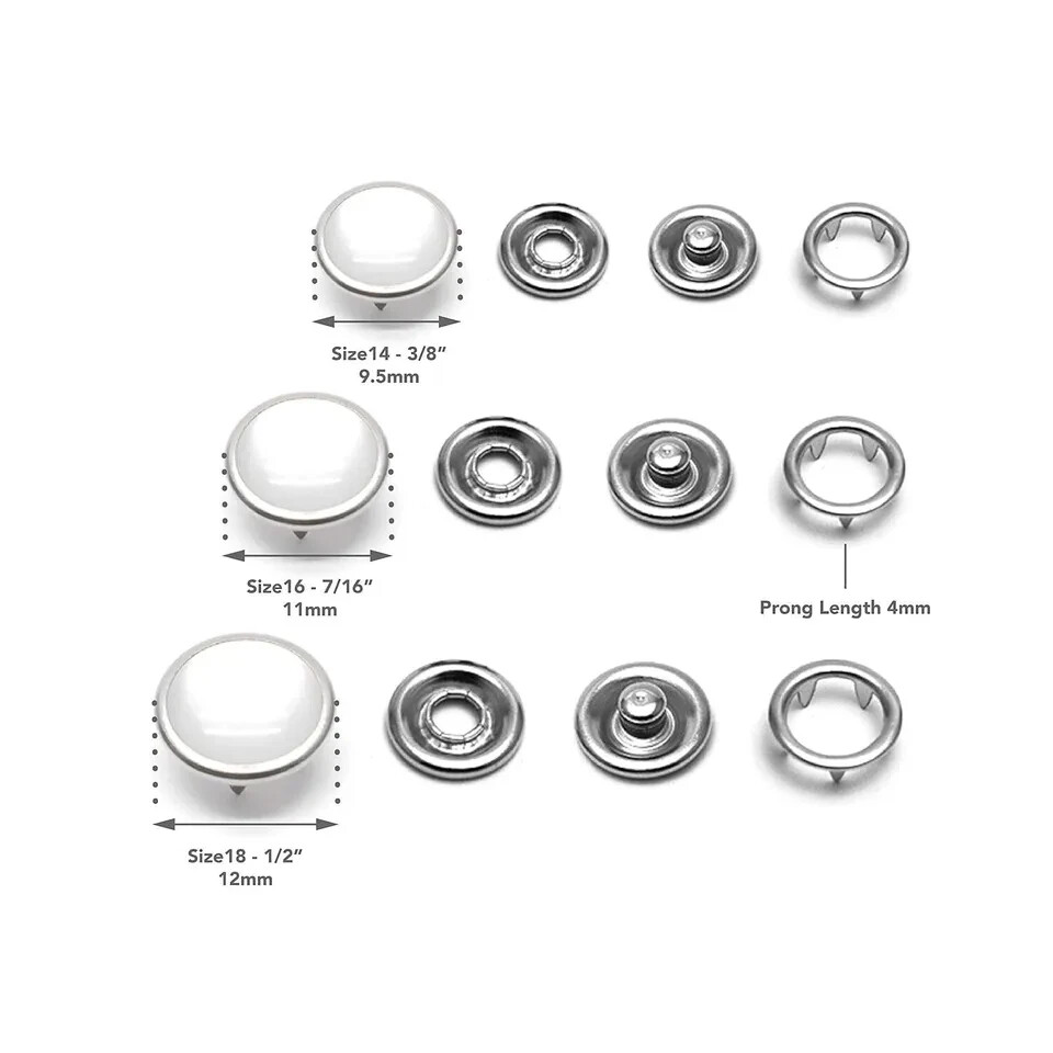 20 Sets 12Mm Pearl Snaps Fasteners Pearl-Like Prong Snap Button For ...