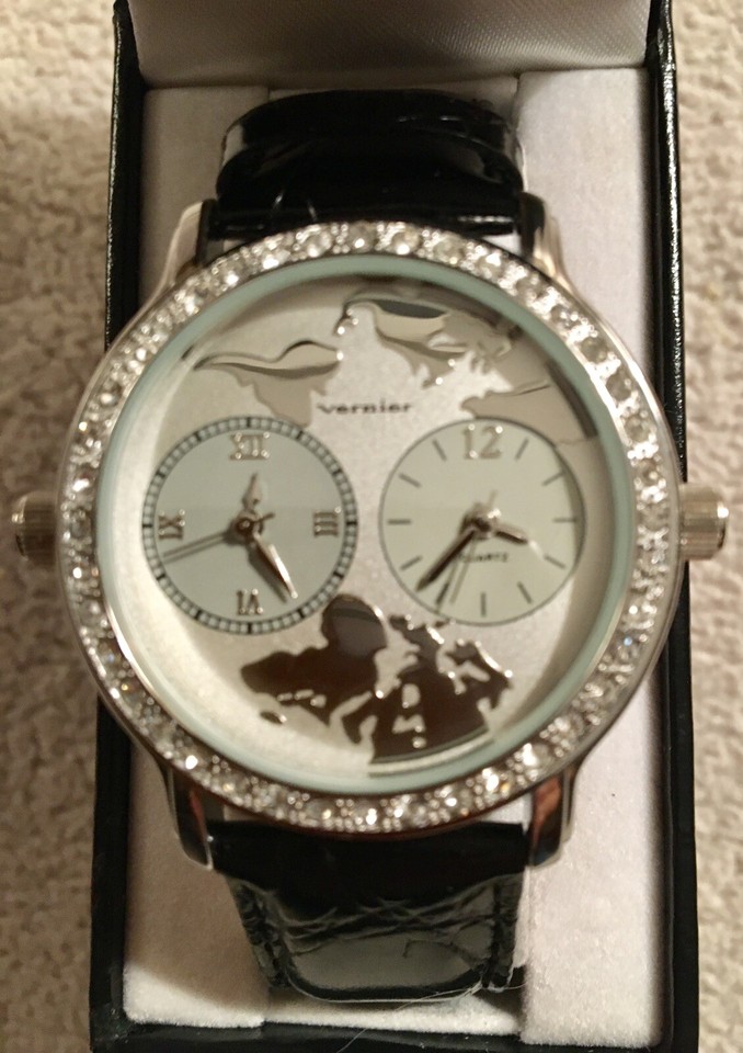 Vernier Paris #95101 Women's Quartz Watch W/ Crystals Around Bezel ...