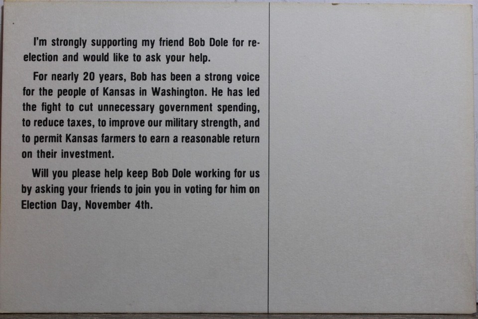 Robert Bob Dole Kansas KS Senator Postcard Old Vintage Card View ...