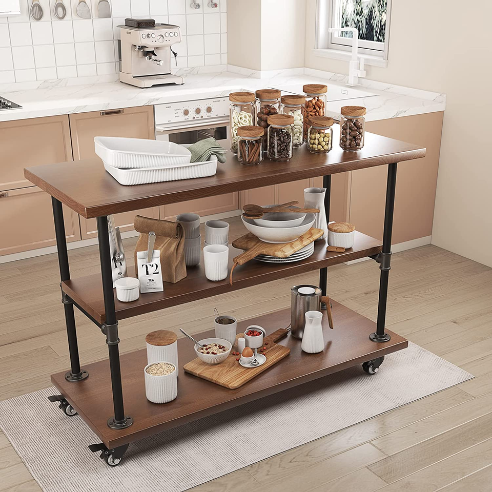 32 Inch Metal Table Legs with Casters, Black Painted Industrial Pipe ...