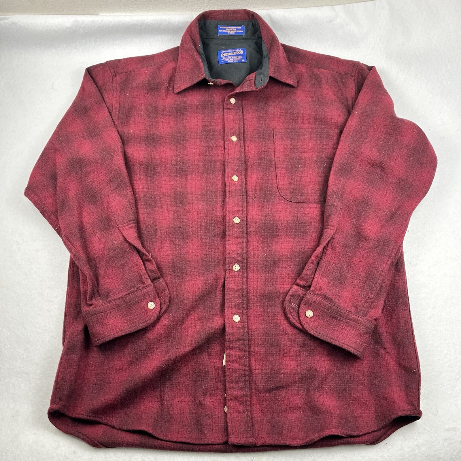 Vintage Pendleton Heritage Huntsman Flannel Medium 100% Wool Red Maroon ...