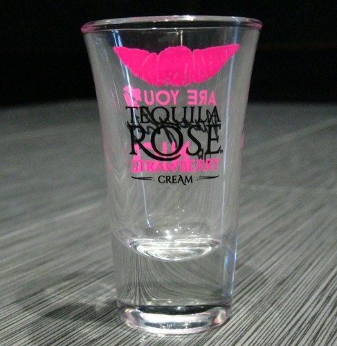 TEQUILA ROSE SHOT GLASS Strawberry Rose Pink Lips Highball Naughty or ...