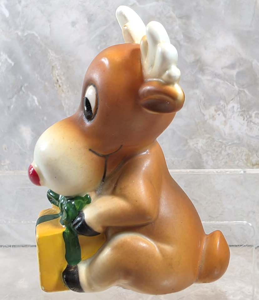 Vtg Japan Norcrest Reindeer Holding Present Ceramic Figurine Rudolph ...