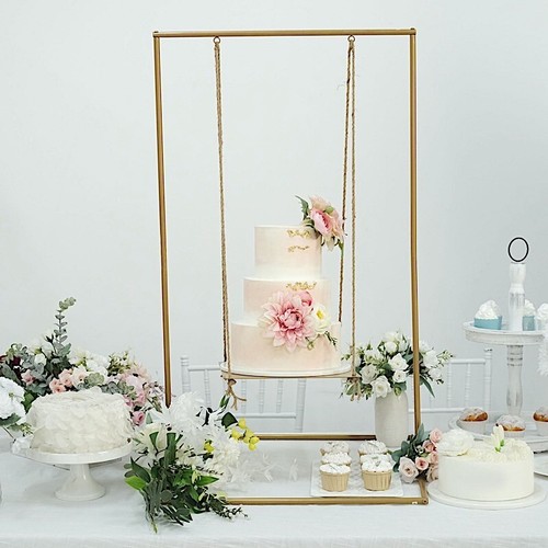 3 feet Gold Metal Swing CAKE STAND Hanging Dessert Display Centerpiece ...