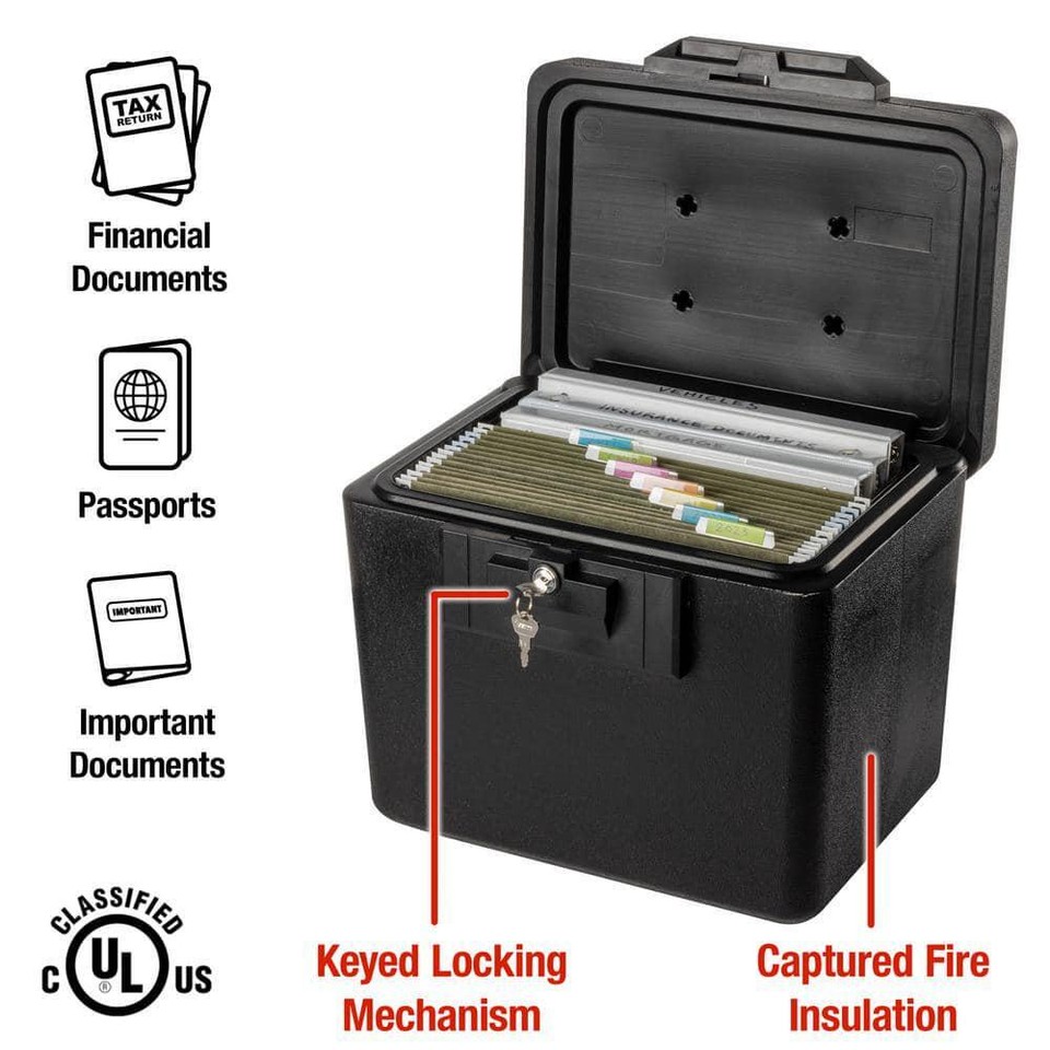 Safe File Box 0.61 cu. ft. Black Fireproof Letter-Sized File Folders 2 ...