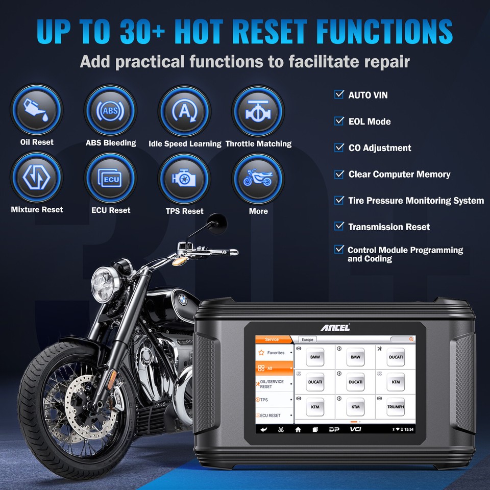 ANCEL MT500 OBD2 Scanner Motorcycle ATV MTV UTV Full System Diagnostic ...