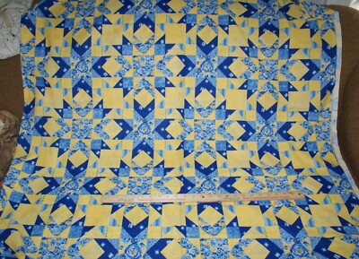 Blue & Yellow Quilt Blocks Quilt Cotton Fabric Sewing Quilting 1 Yd x ...