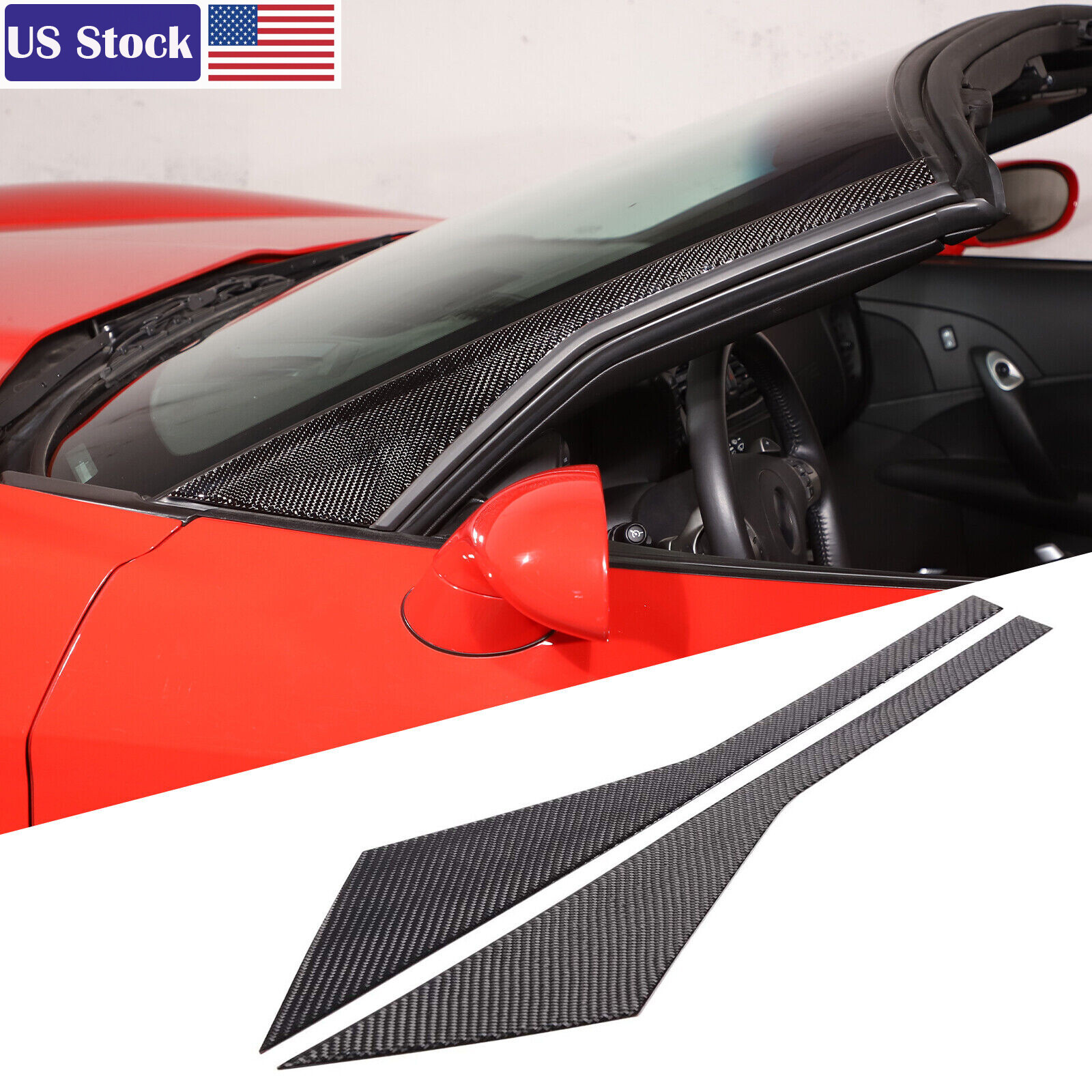 Carbon Fiber Windshield A-Pillar Cover Trim Sticker For Corvette C6 ...