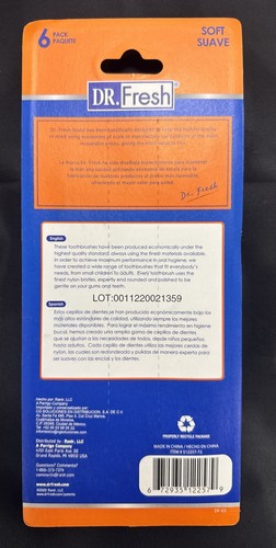 Dr. Fresh Toothbrush 6 Pack Soft 2x Pkgs (12 Total Brushes) Assorted ...