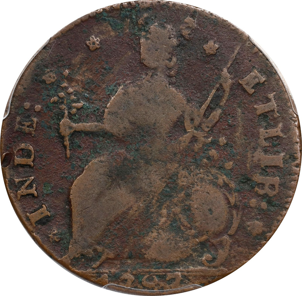 1787 US CONNECTICUT 1/2 Penny Cooper Coin Draped Bust Left PCGS VF ...