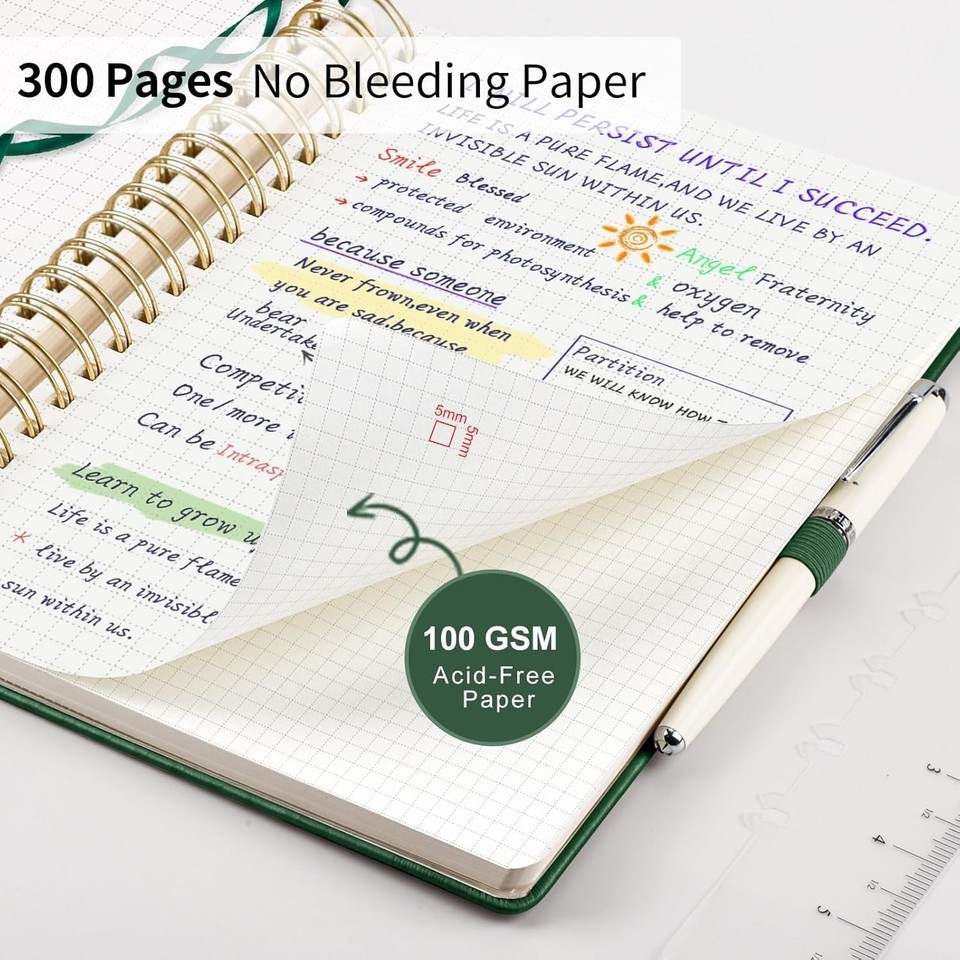 EMSHOI Spiral Graph Paper Notebook - 300 Pages, 100 GSM Thick Grid ...