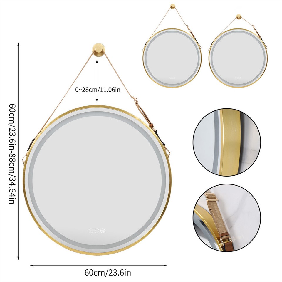 24" / 32" Large Round Bathroom Mirror w light Wall Vanity Makeup Mirror ...