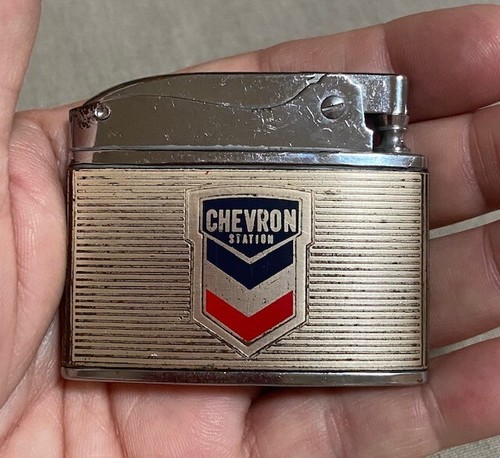 Vintage CHEVRON STATION Advertising Lighter Kay-Cee Polished Chrome ...