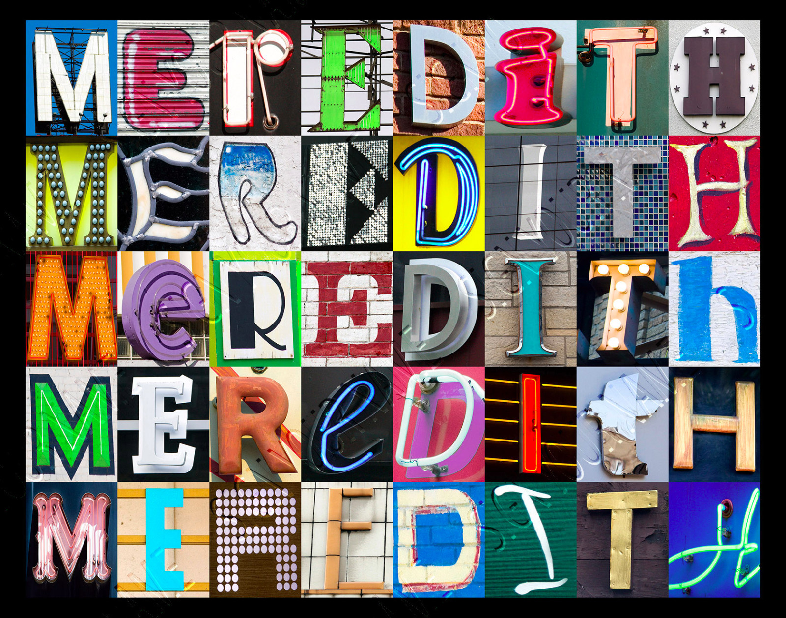 MEREDITH Name Poster featuring photos of actual sign letters | eBay