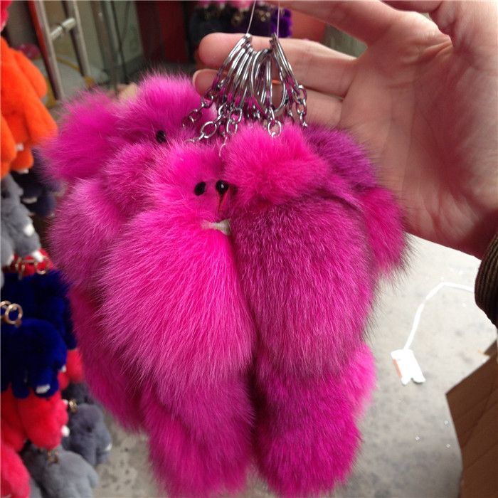 Women Fur Fox Keychain Fluffy Plush Pompon Keyring Cute Man Car Trinket ...