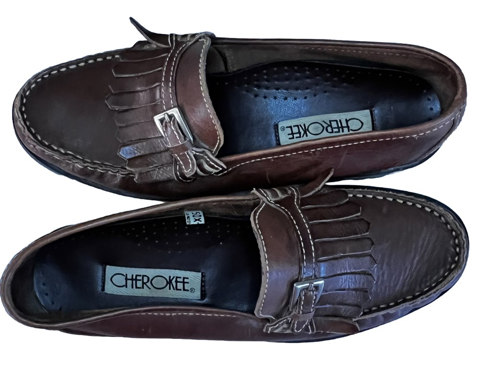 Cherokee Brown Genuine Leather Flat Shoes Women's 7.5M Brass Tassel ...