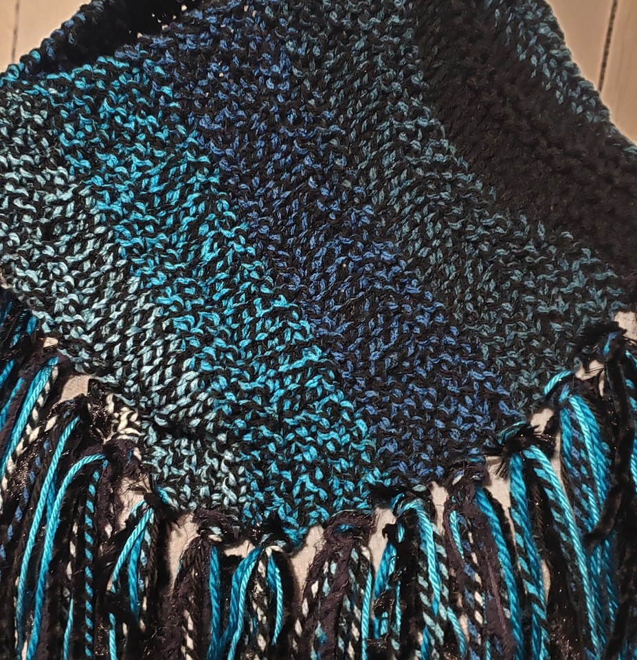 NEW Hand Knitted Cowl Scarf Black Aqua Mosaic Boho Indie Artsy Glam ...