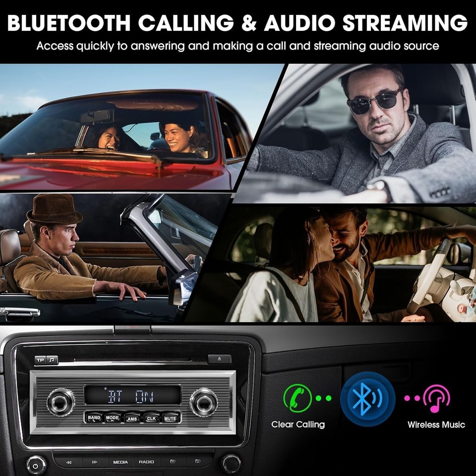 Retro Style Single DIN Car Stereo – Bluetooth Vintage Radio AM FM USB ...
