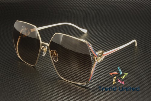 GUCCI GG1322SA 002 Rectangular Squared Gold Ivory Brown 64 mm Women's ...