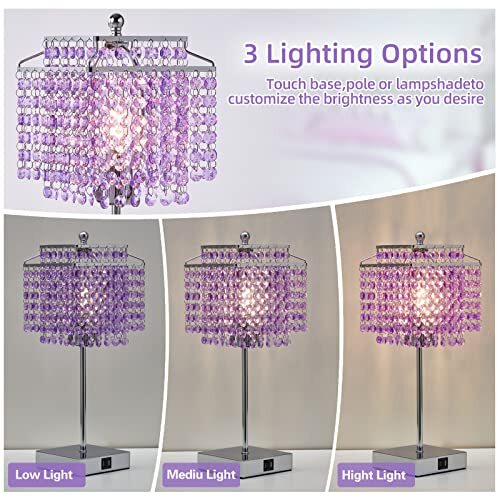 Purple Bedside Crystal Table Lamp Set of 2, Touch Control Purple, 2 ...