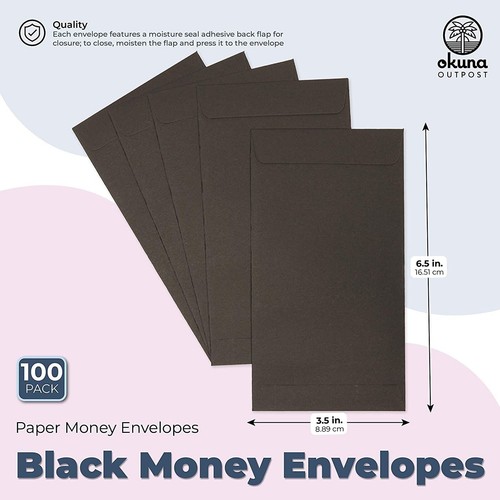 100 Pack Black Money Envelopes for Cash, Budgeting, Money Saving, 3.5x6 ...