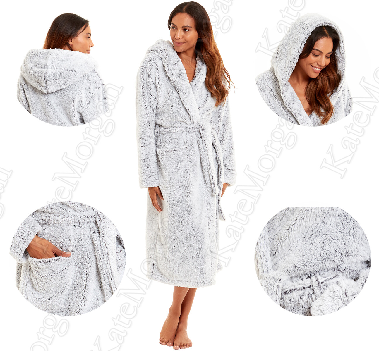 LADIES DRESSING GOWN SOFT & COSY SHIMMER SNUGGLE HOODED FLEECE ROBE ...