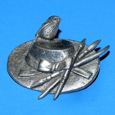 Vintage Marjolein Bastin Artists Hat Brooch Pin Bird Paint Brush 90s ...