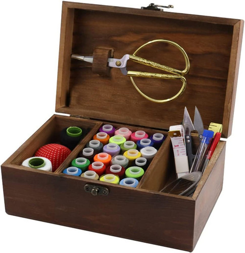Sewing Kit Box Basket, Wooden Hand Home Sewing Repair Tool Kit ...