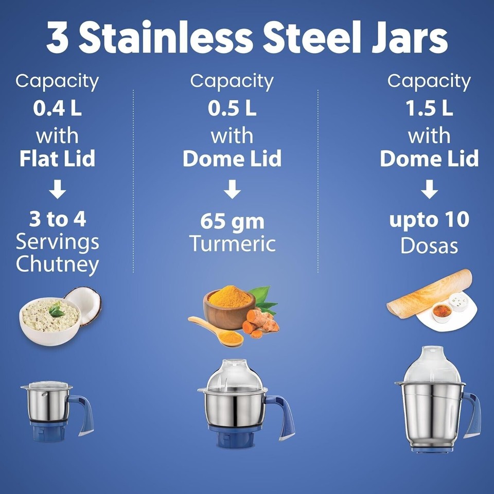 Preethi Blue Leaf Diamond MG-214 mixer grinder 750 watt Blue White 3 ...