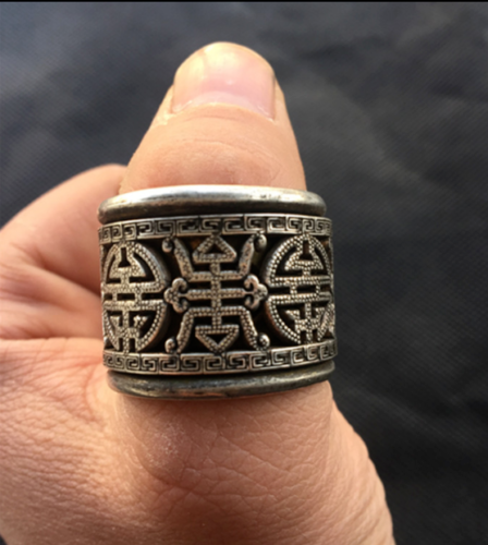 Old Chinese China Miao silver longevity Revolving Men's Style finger ...