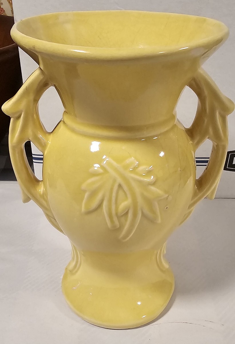 Vintage Mccoy Pottery Yellow Vase Vintage McCoy Yellow Floral Handled