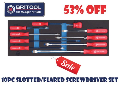 **SALE** BRITOOL HALLMARK 10PC SLOTTED & FLARED SCREWDRIVER SET MODULE ...