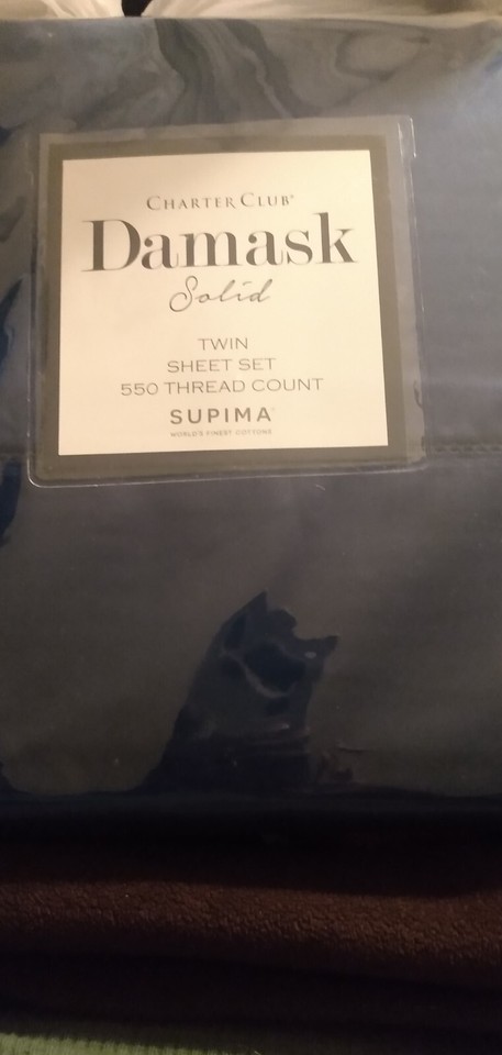 Damask Charter Club Solid Dark Blue Twin Sheet Set. 550 Thread Count ...