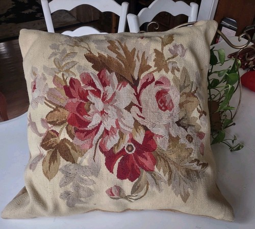 Aubusson Pillow Needlepoint Roses Floral French 22" Large | eBay