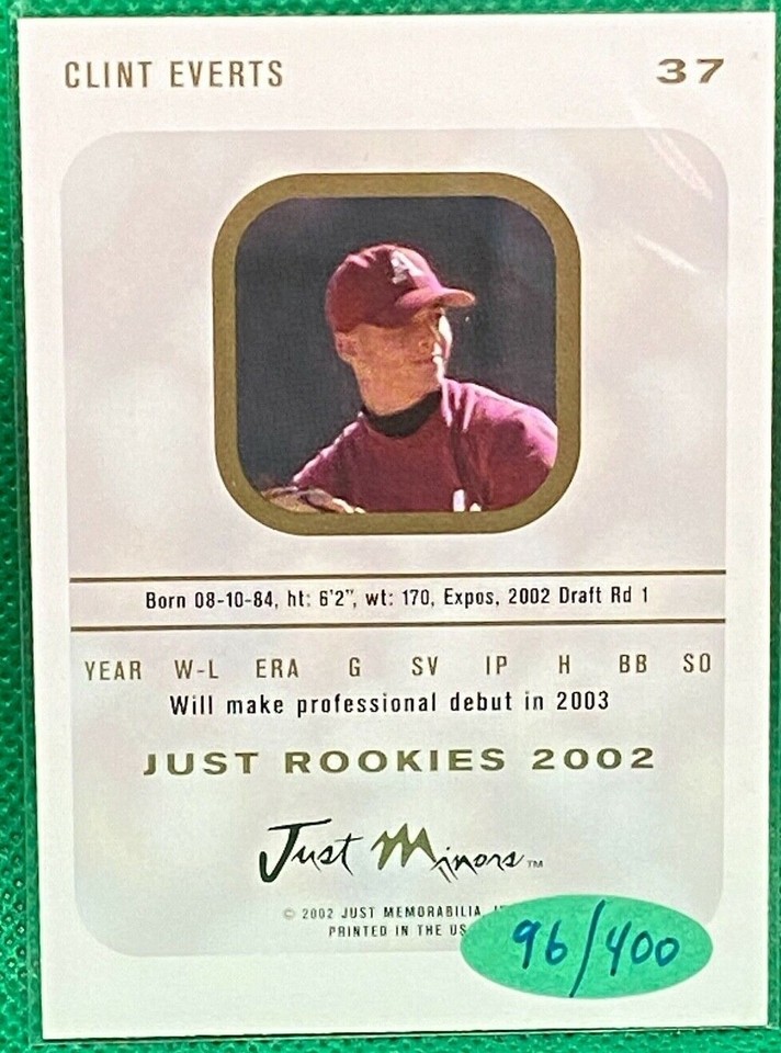 2002 Just Minors 37 Clint Everts Autograph 96/400 | eBay