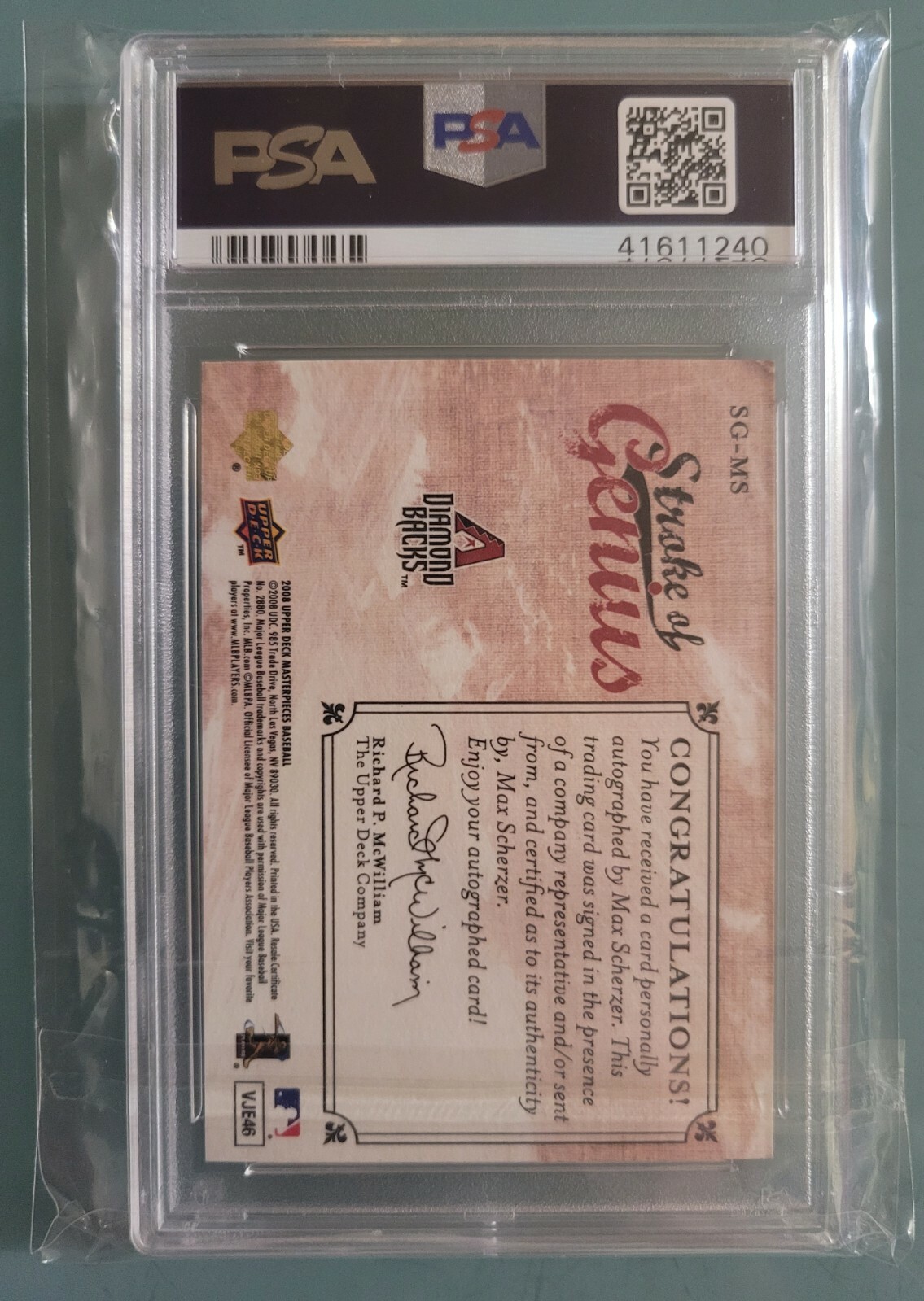 🔥 2008 UPPER DECK MASTERPIECES MAX SCHERZER STROKE OF GENIUS RC ROOKIE PSA 🔥 | eBay