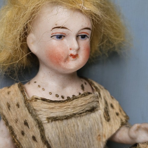Antique All Bisque Doll Crepe Paper Dress Jointed Arms Painted Eyes ...