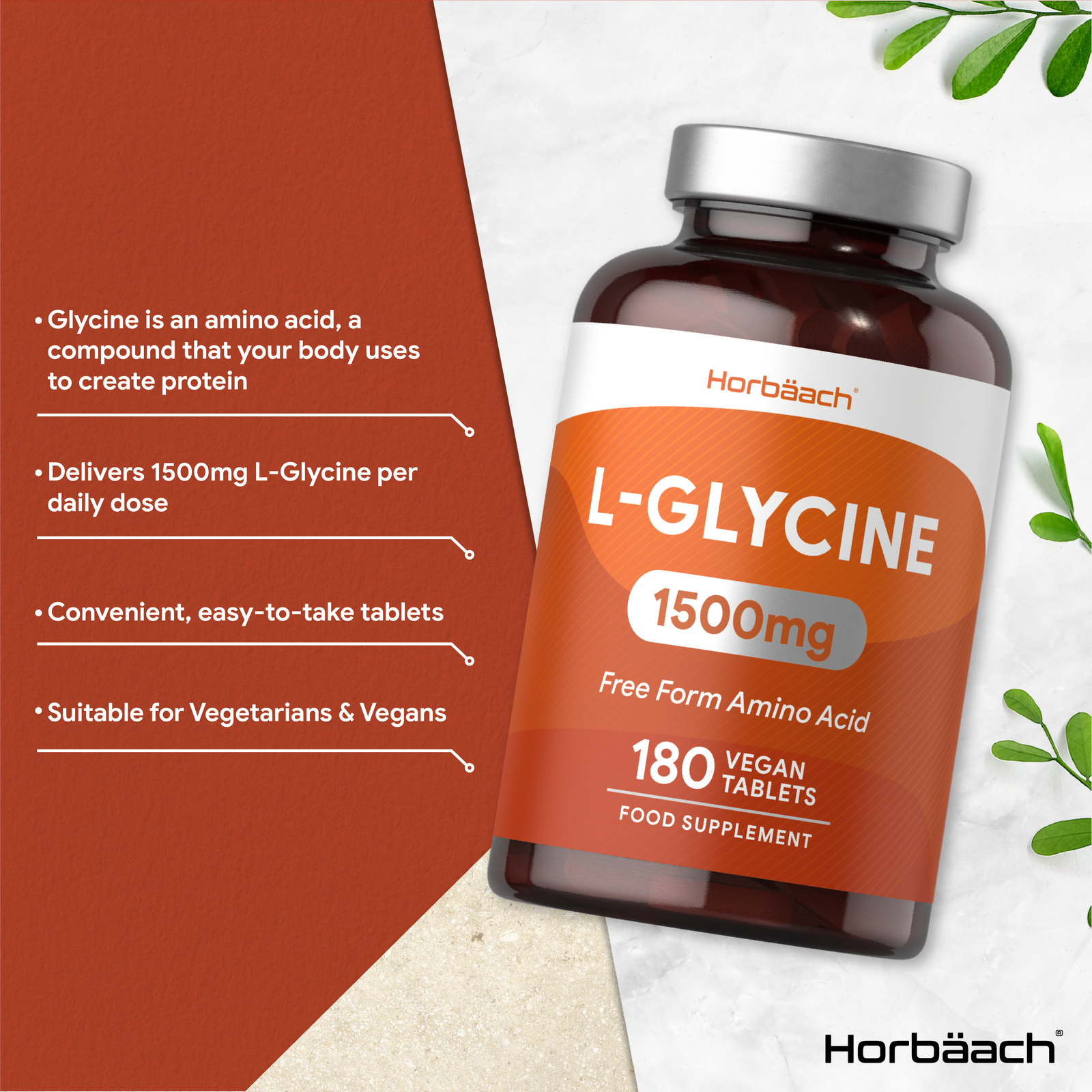 L-Glycine Supplement 1500mg | 180 Tablets | By Horbaach 5056370305288 ...