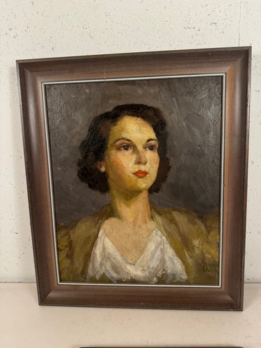 Vintage Florence Walsh Signed Oil on Board Portrait Painting of Woman ...